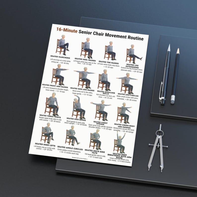 Senior Chair Exercise Poster, Seated Exercises for Seniors, 16 Minute ...