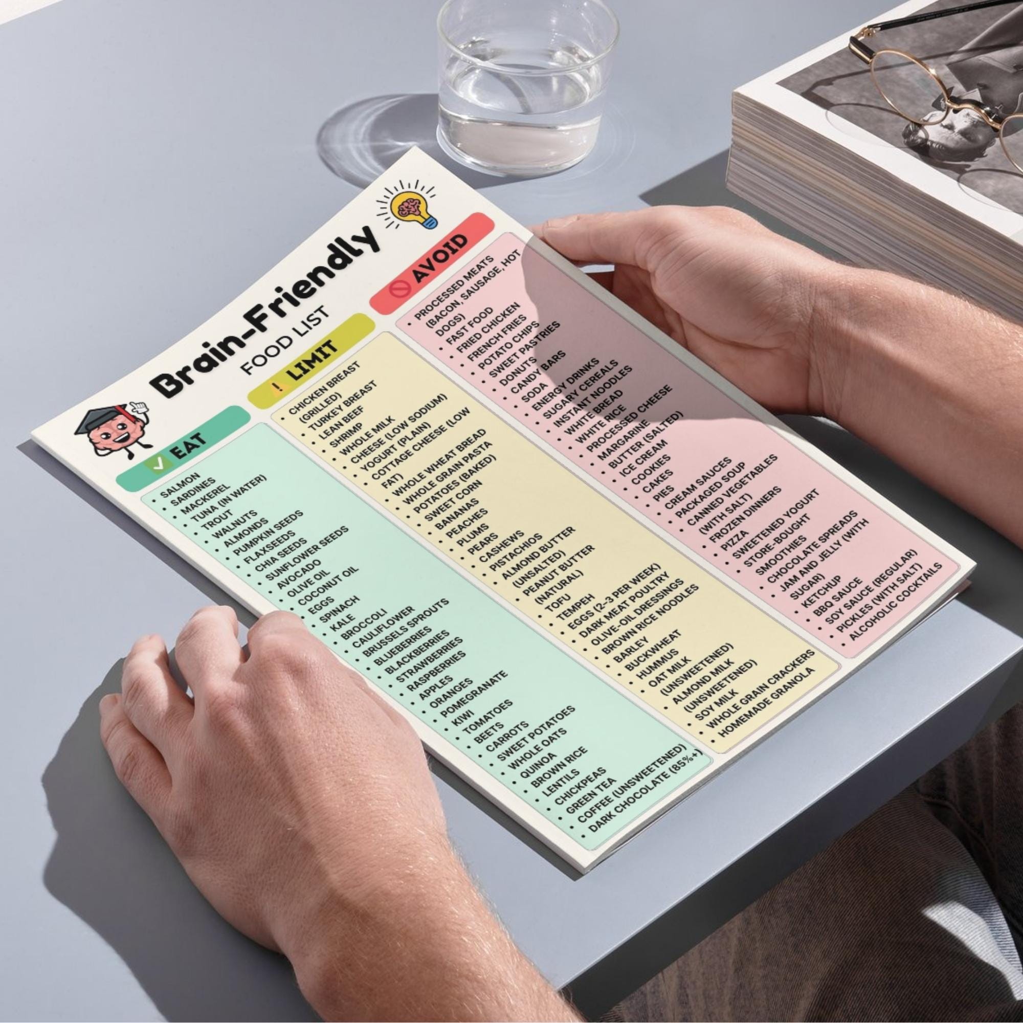 Brain Friendly Food List | Focus & Memory Diet Printable | Brain ...