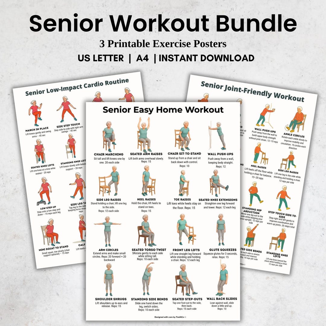 Senior Workout Bundle Printable | 3 Low-impact Exercise Posters for ...