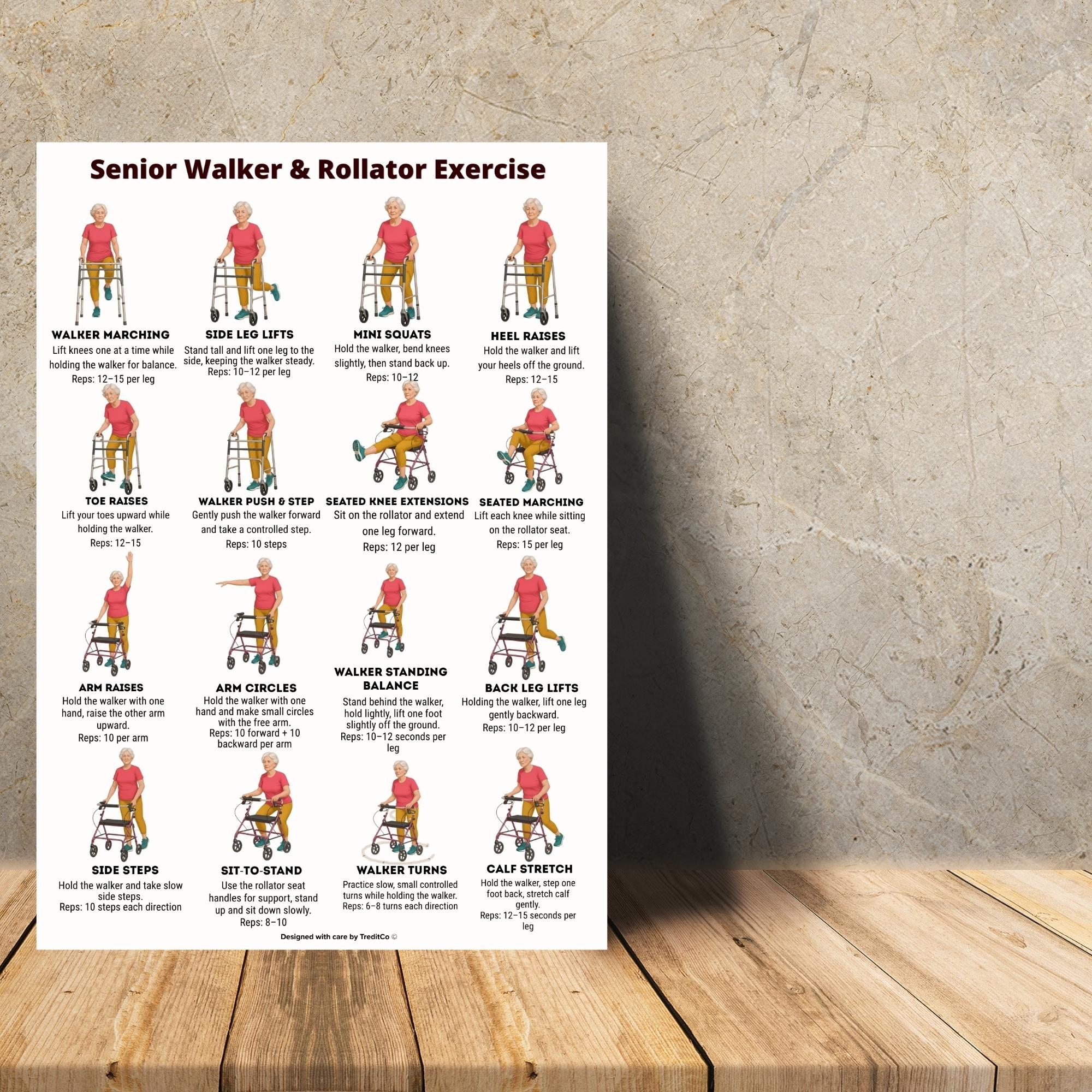 Senior Walker Exercise Chart | Rollator Exercise Printable | Walker ...