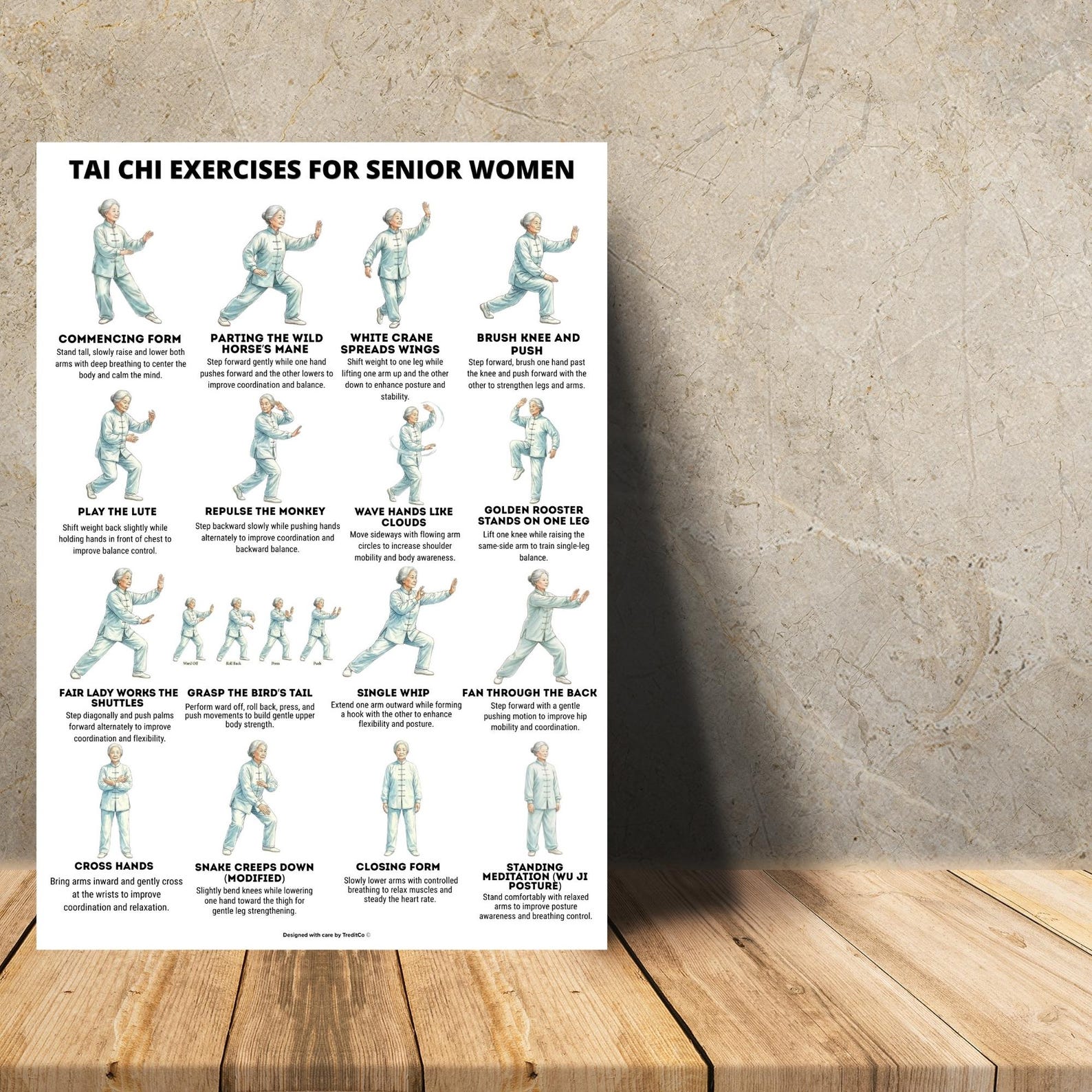 Tai Chi Exercises for Senior Women | Printable Tai Chi Forms Poster ...