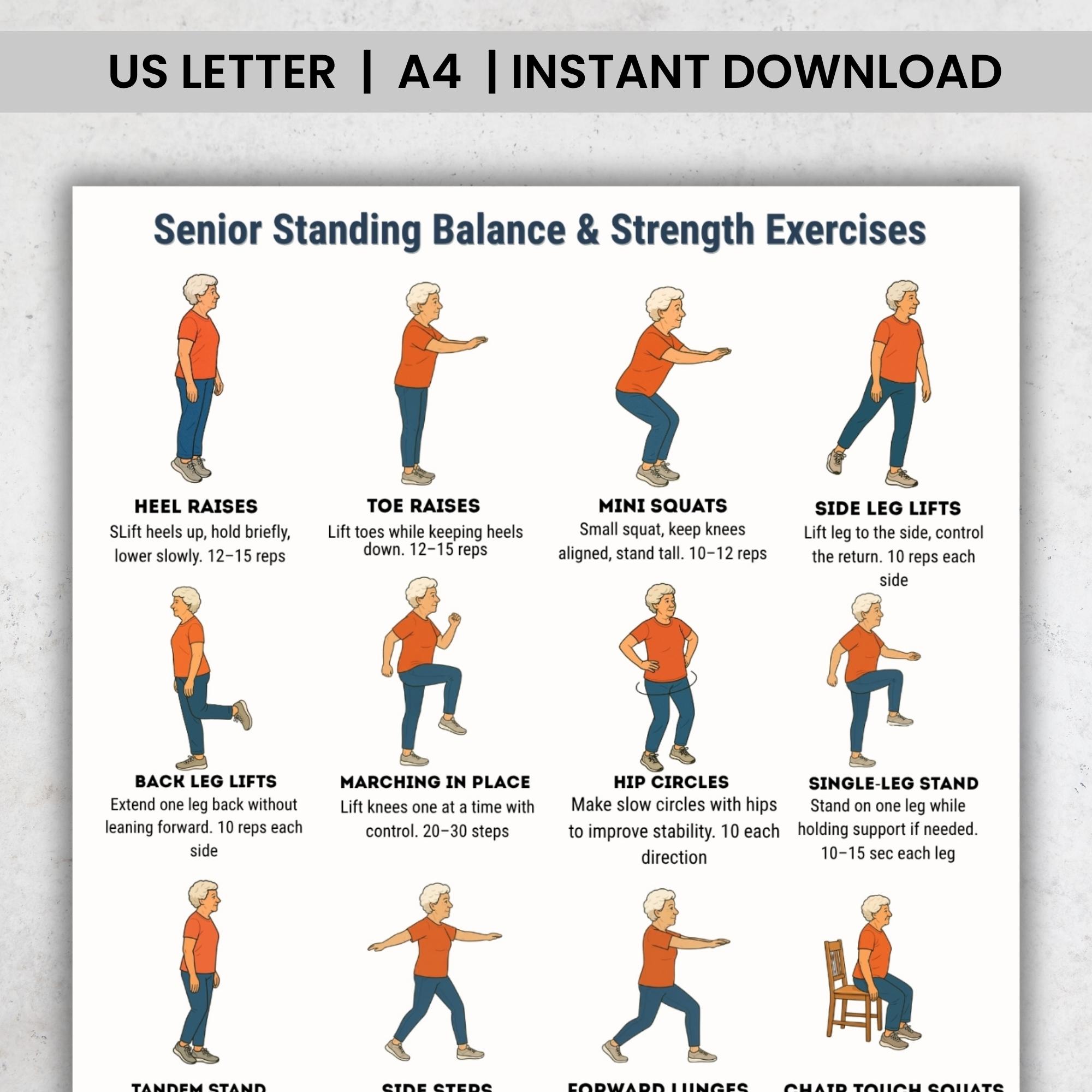Senior Standing Exercise Chart, Balance & Strength Exercises for ...