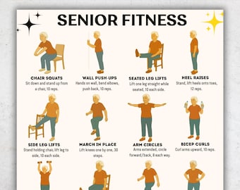 Senior Fitness Printable PDF, 16 Easy Chair & Standing Exercises for ...