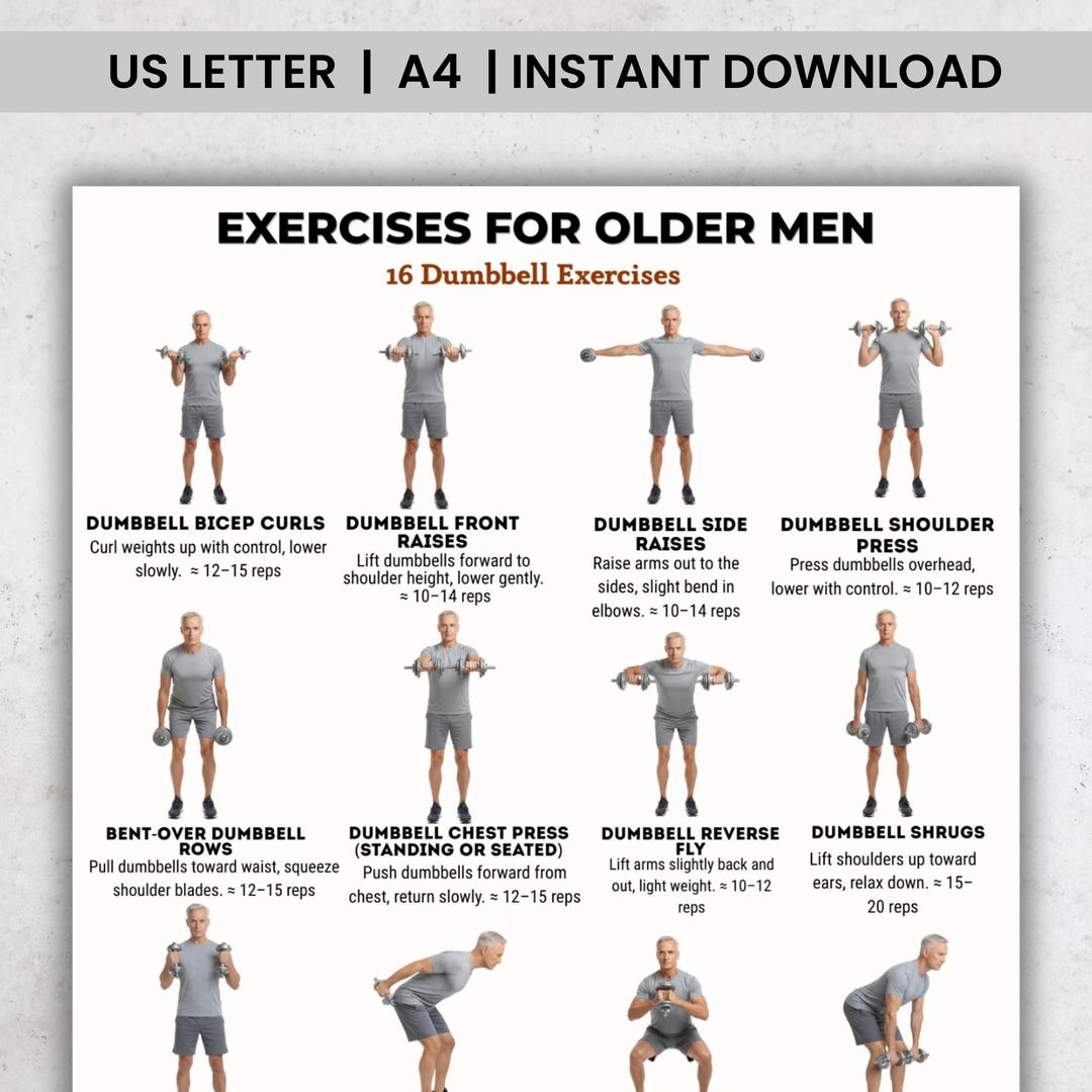 Exercises for Older Men Printable – 16 Dumbbell Exercises, Standing ...