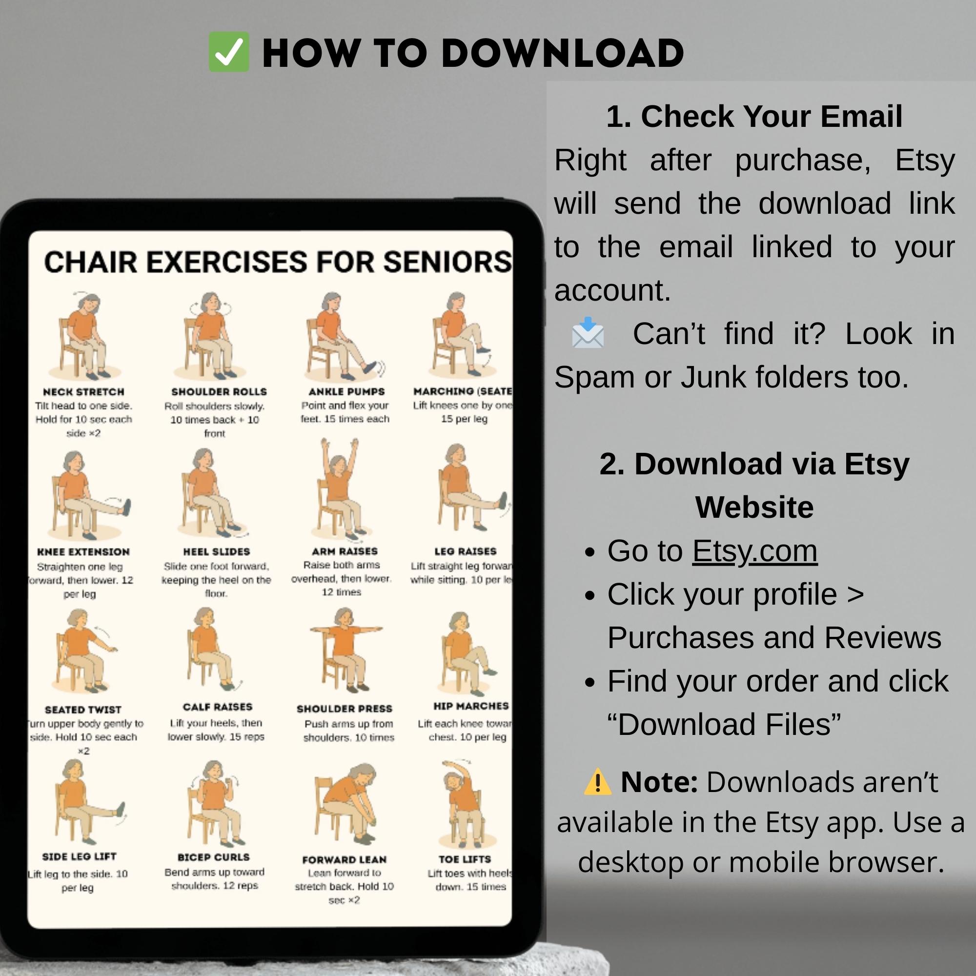 Chair Exercises for Seniors Printable, Seated Workout Chart, Gentle ...