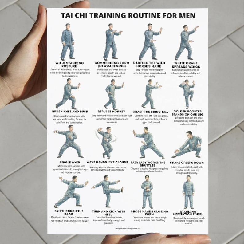 Tai Chi Exercises Printable Poster PDF, Tai Chi Workout Routine Chart ...