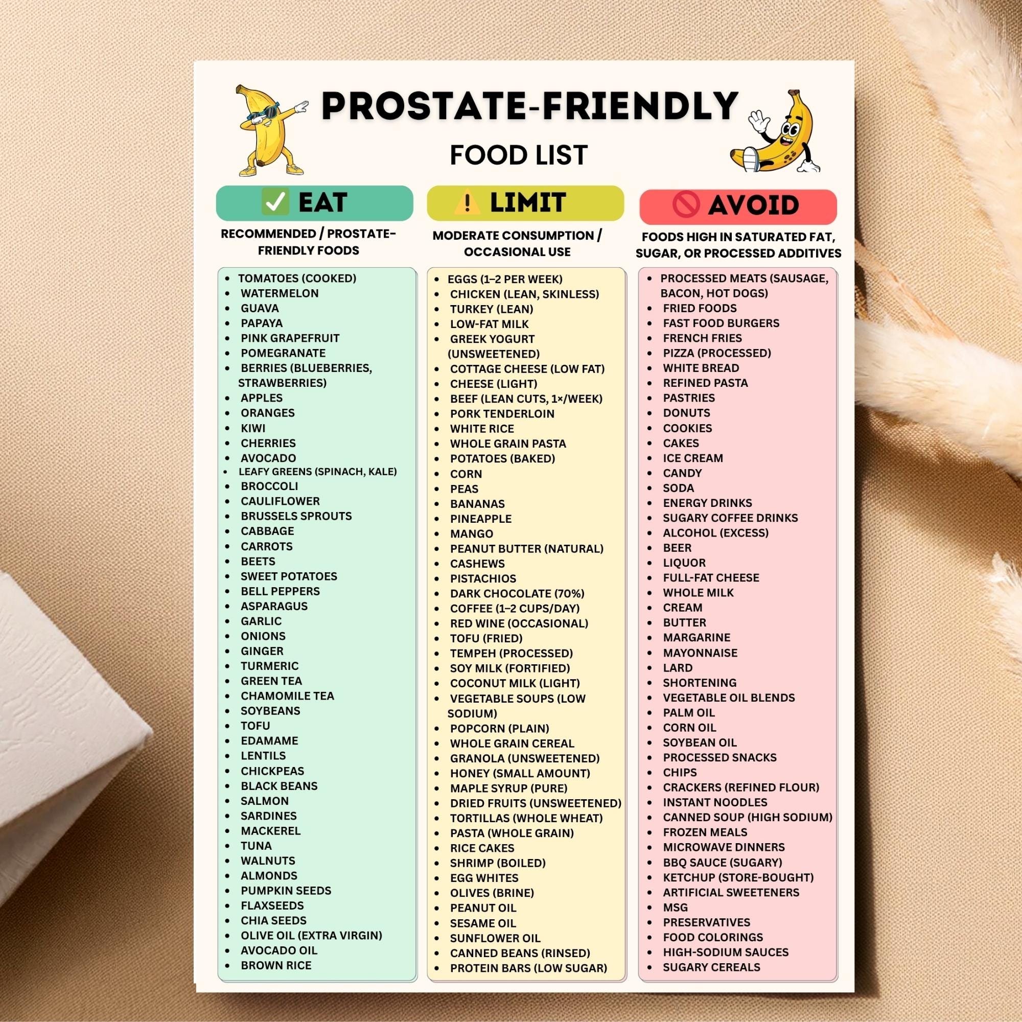 Prostate Friendly Food List Printable | Prostate Diet Foods Chart | Low ...
