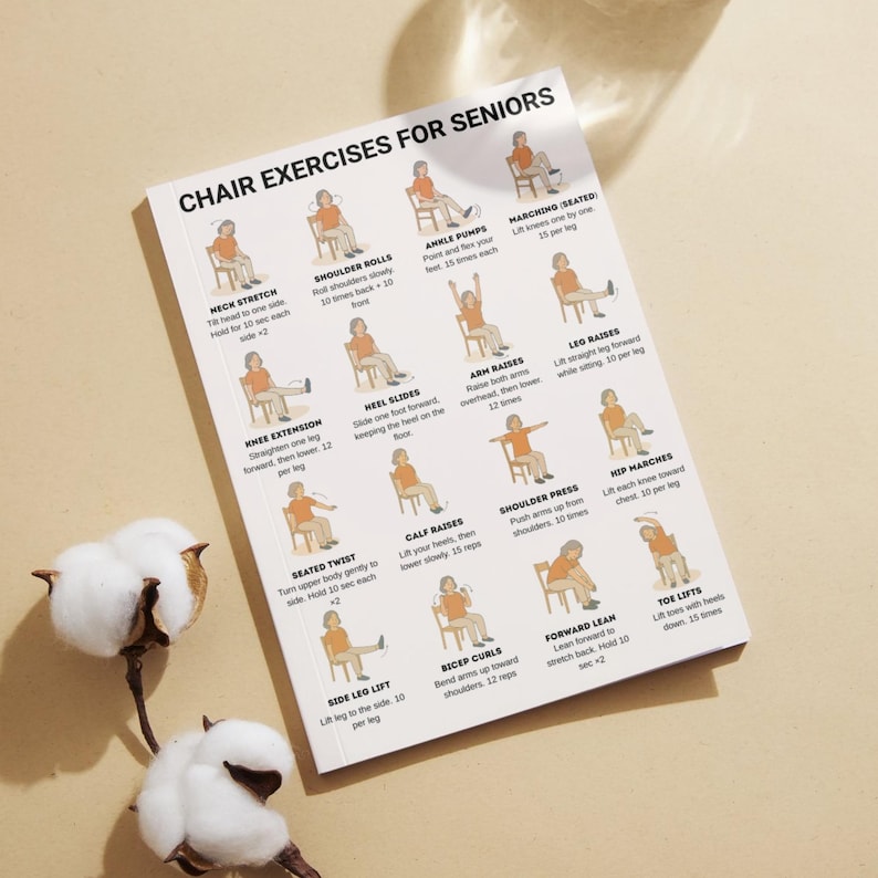 Chair Exercises for Seniors Printable, Seated Workout Chart, Gentle ...