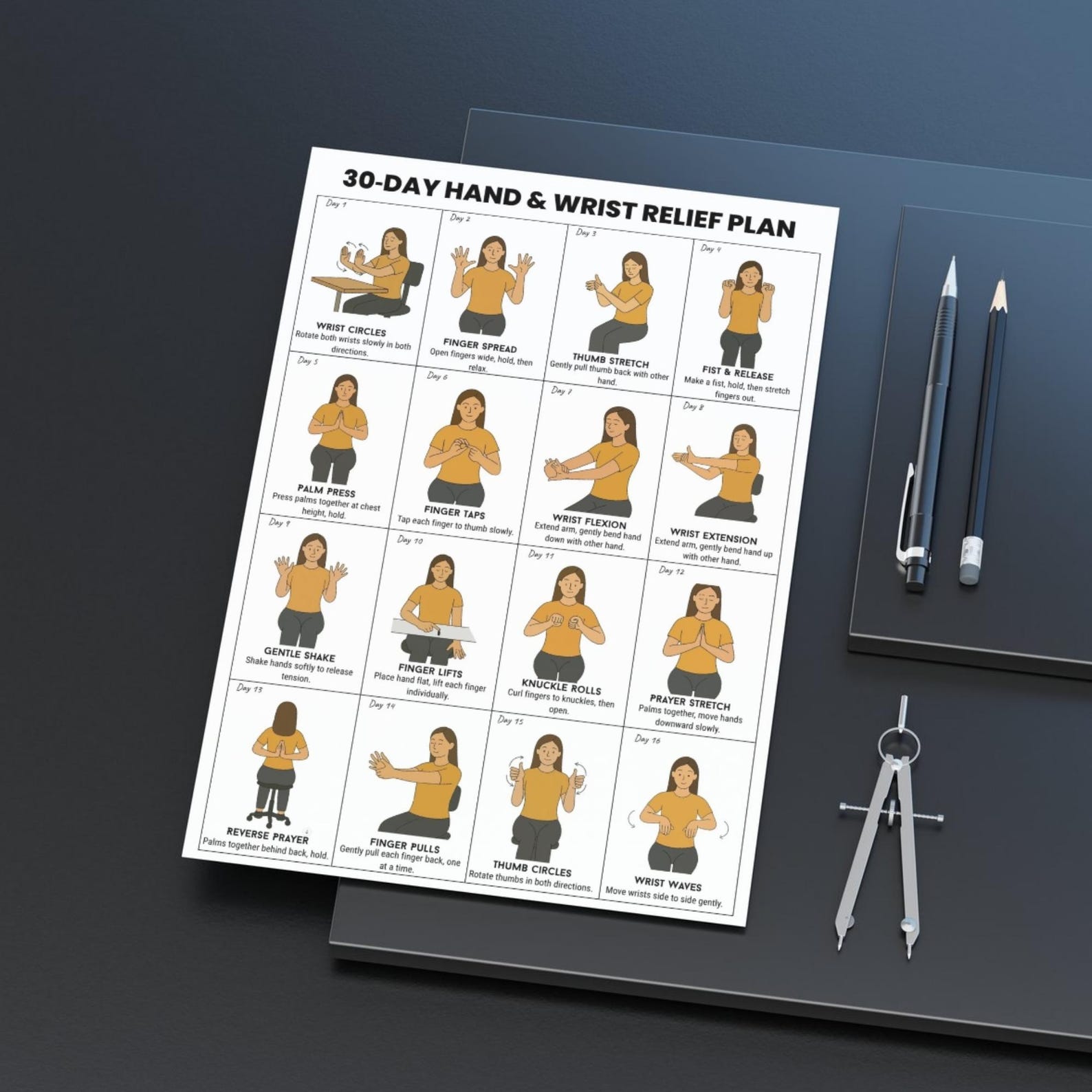 30 Day Hand and Wrist Exercise Plan PDF, Printable Daily Stretches for ...