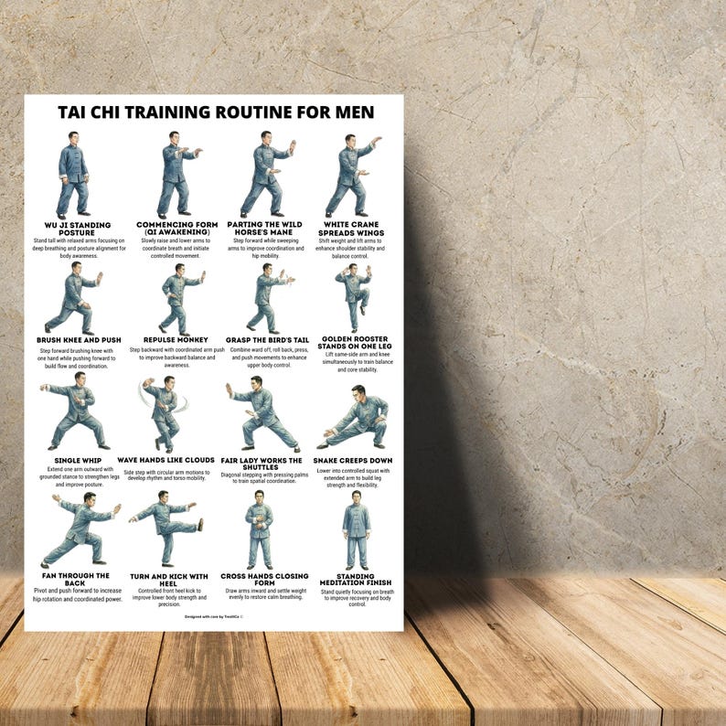 Tai Chi Exercises Printable Poster PDF, Tai Chi Workout Routine Chart ...