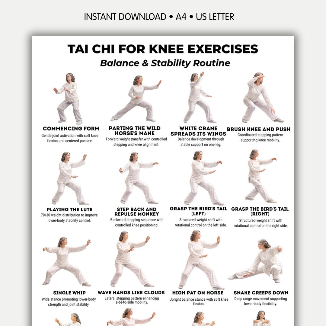 Knee Exercises for Beginners, Tai Chi Knee Routine PDF, Balance and ...