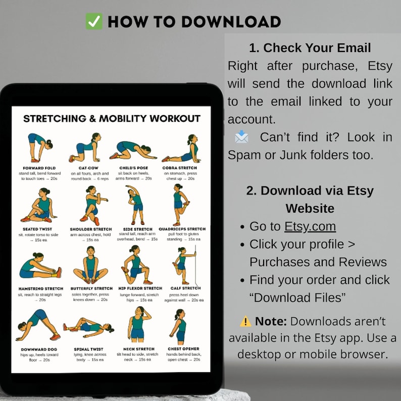 Stretching & Mobility Workout Printable Poster – 16 Flexibility Exercises | Stretching Chart A4 ...