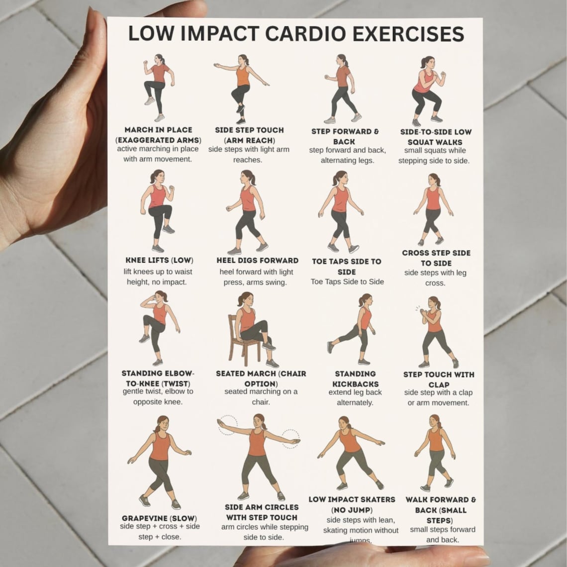 Low Impact Cardio: Senior & Beginner Home Workout Chart (PDF Download ...