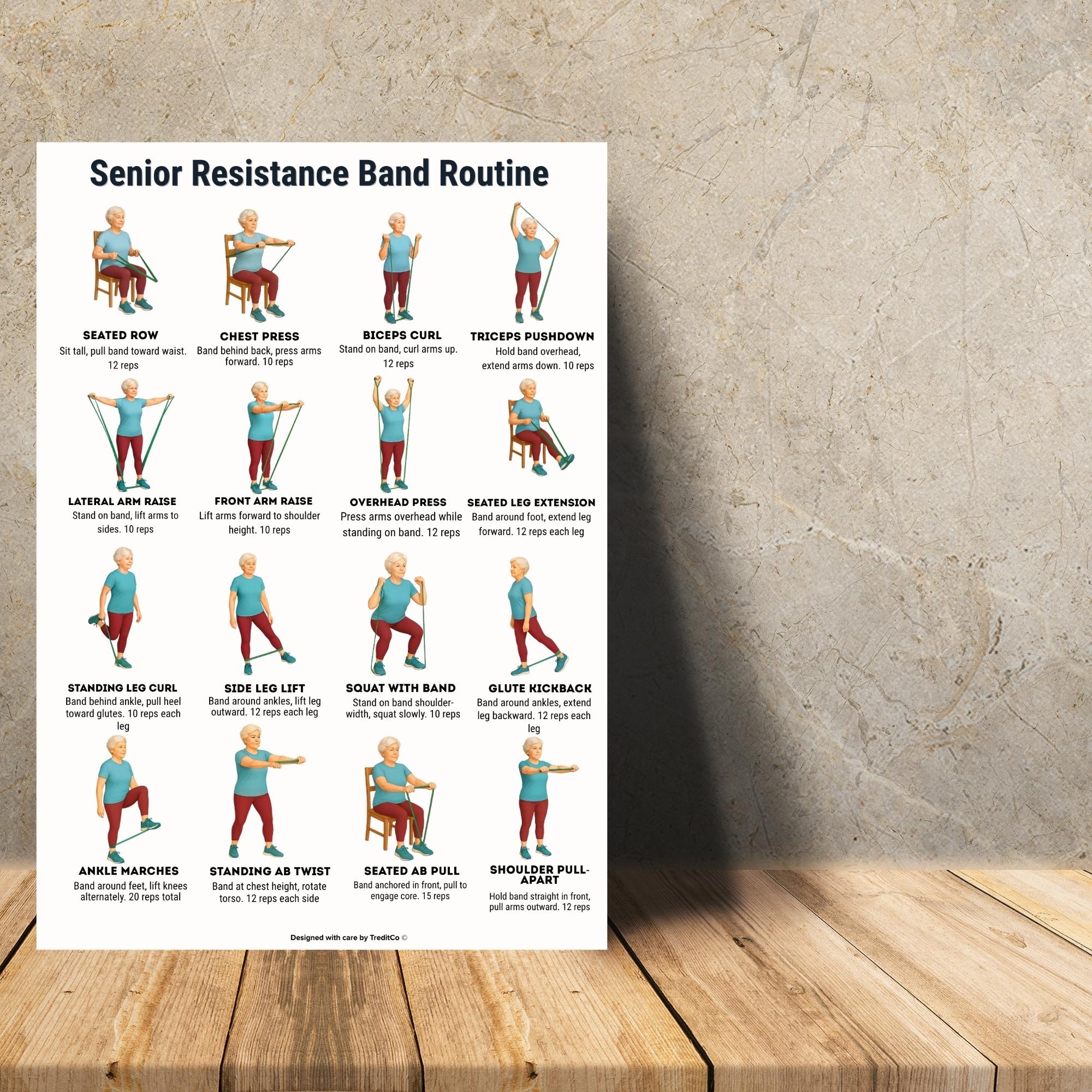 Senior Resistance Band Exercise Chart • Senior Workout Routine ...