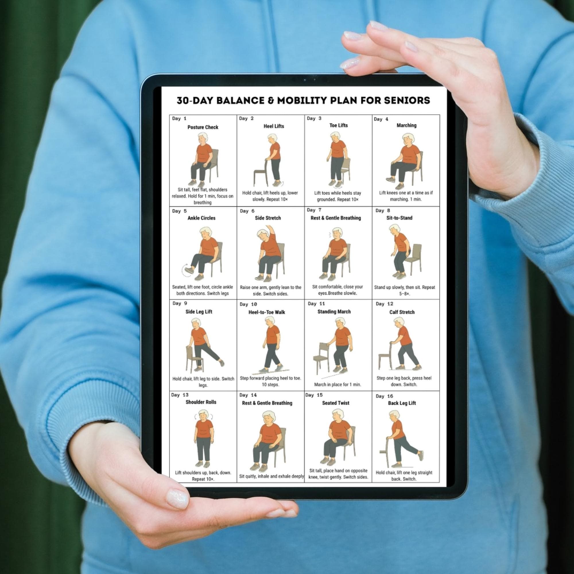 30 Day Balance and Mobility Exercises for Seniors | Elderly Printable ...