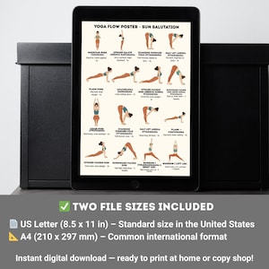 Yoga Flow Poster Sun Salutation | 16 Yoga Poses Chart | Beginner Yoga ...