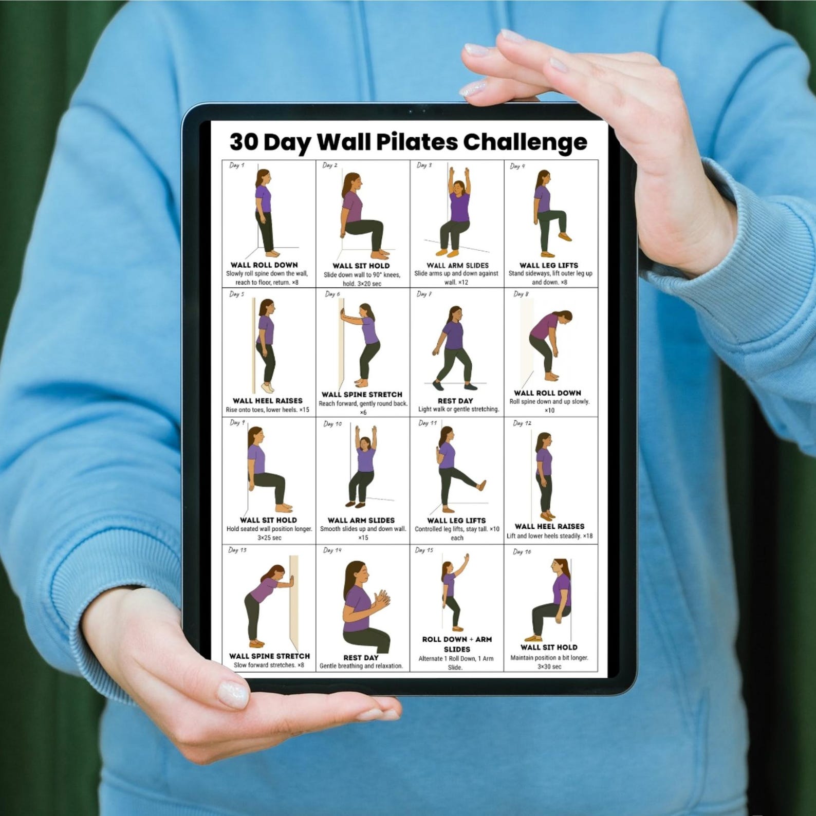 30 Day Wall Pilates Challenge Printable PDF, Gentle Daily Wall ...