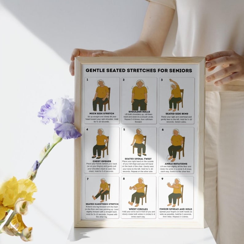 Gentle Seated Stretches for Seniors PDF, Chair Exercise Printable Chart ...