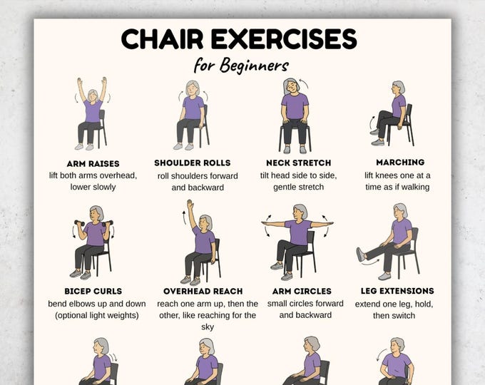 Chair Exercises for Beginners 16 Moves, Seated Exercise Plan PDF ...