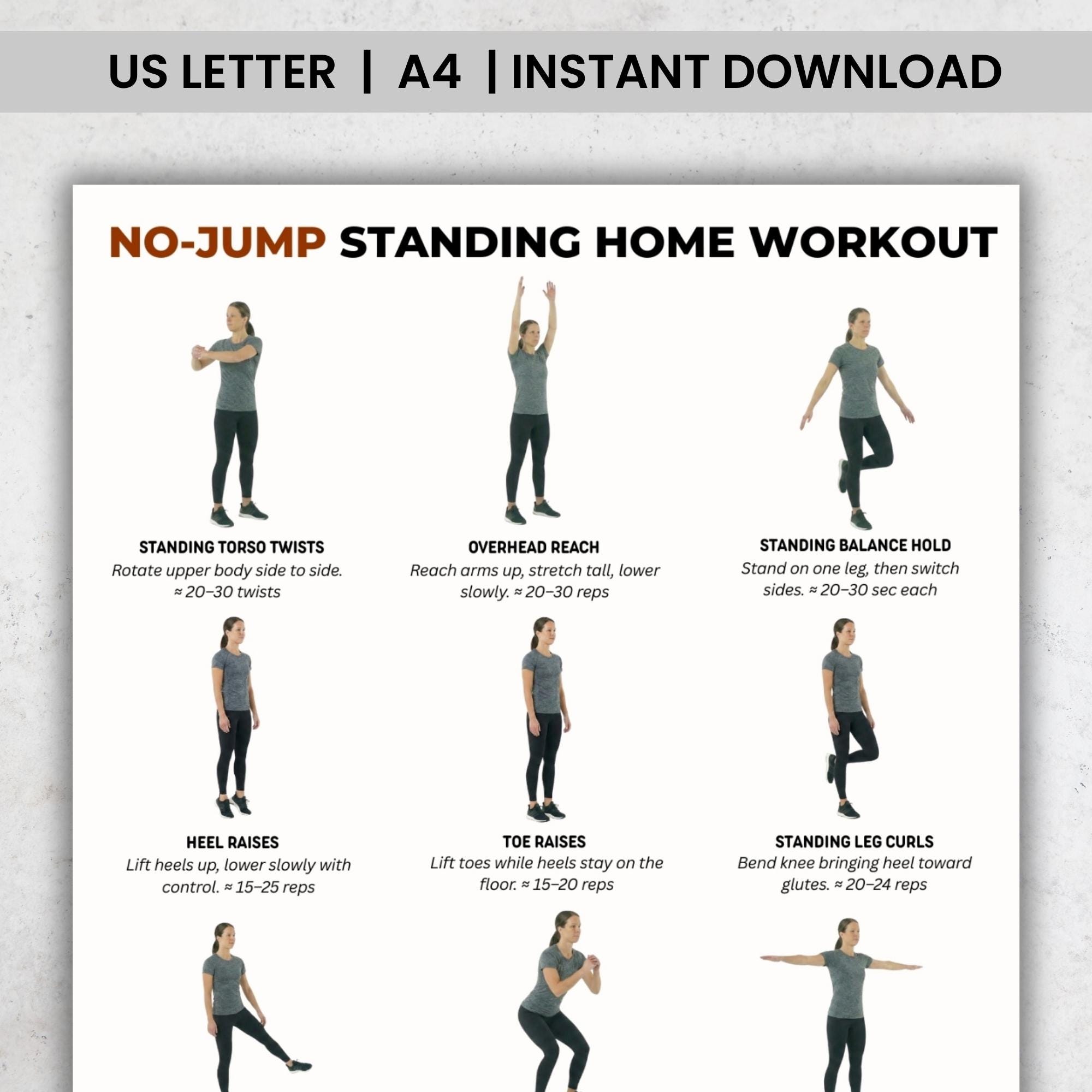 No Jump Standing Home Workout Printable, Low Impact Apartment Workout ...