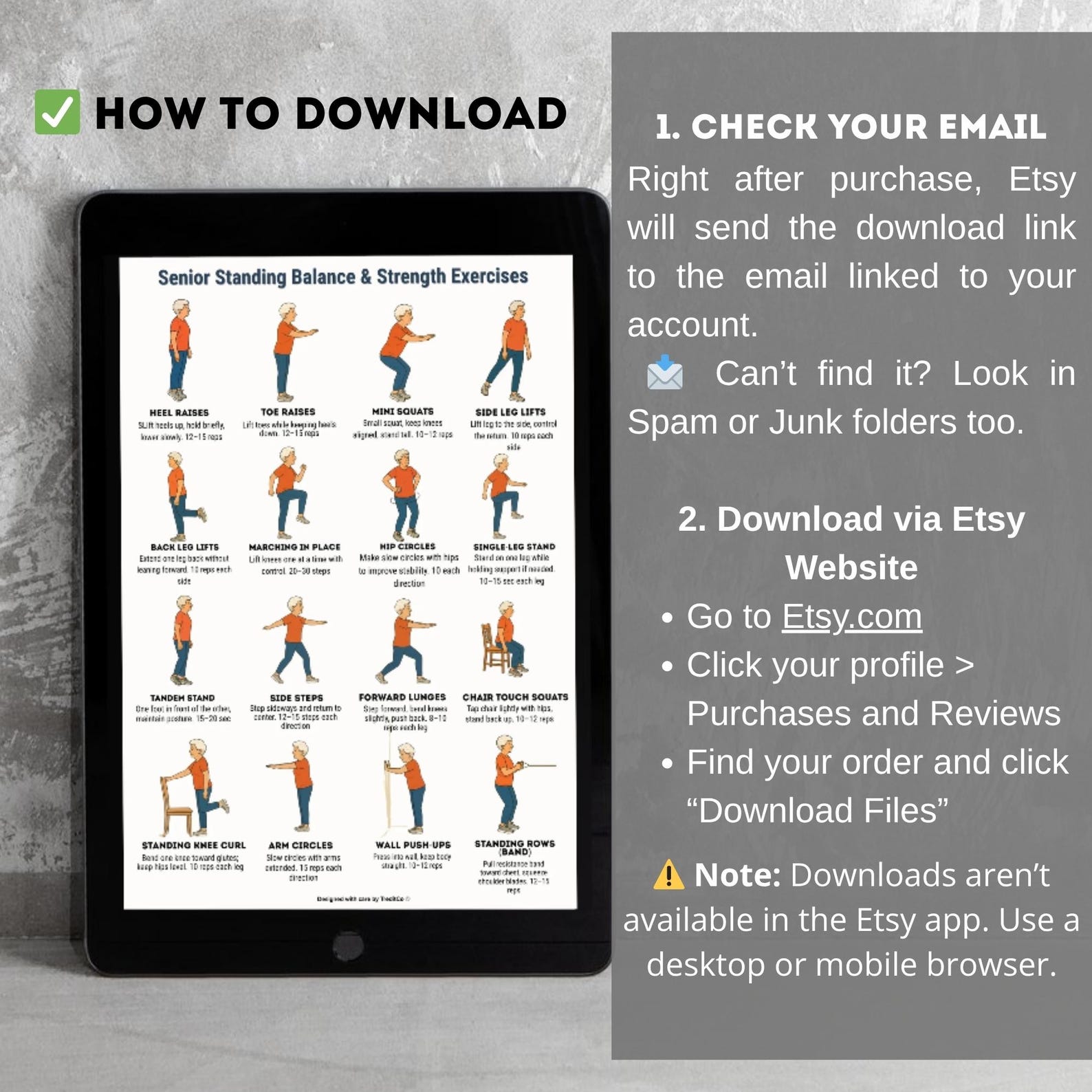 Senior Standing Exercise Chart, Balance & Strength Exercises for ...