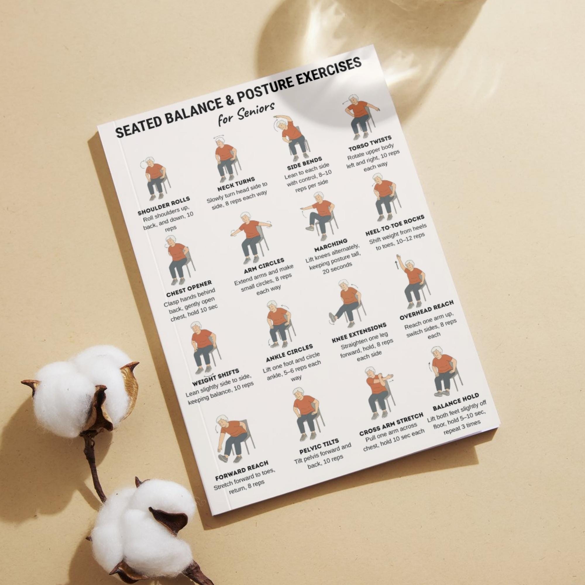 Seated Balance & Posture Exercises for Seniors Printable PDF | Chair ...