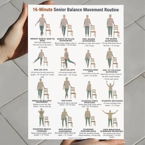 Senior Balance Exercise Poster, Standing Balance Routine for Seniors ...