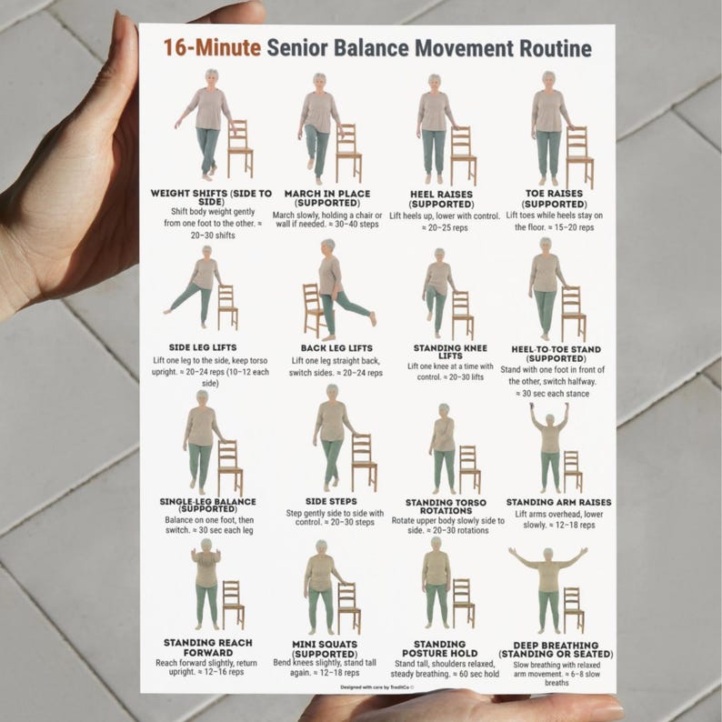 Senior Balance Exercise Poster, Standing Balance Routine for Seniors ...