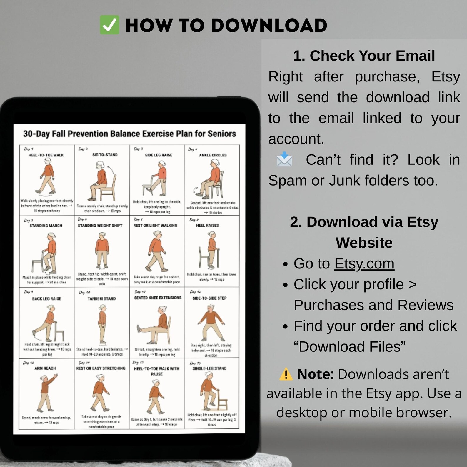Balance Exercises for Seniors | 30 Day Fall Prevention Printable PDF ...