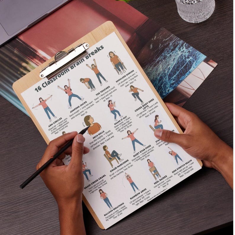 Classroom Brain Breaks Printable | 16 Kids Movement Exercises | A4 ...
