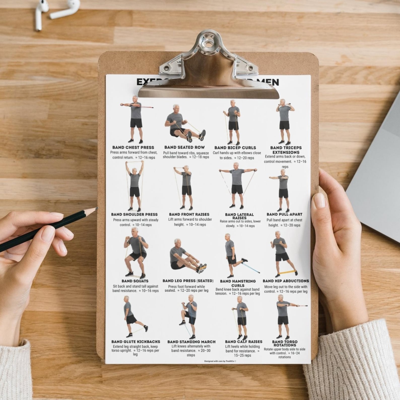 Exercises for Older Men Printable – 16 Resistance Band Exercises ...
