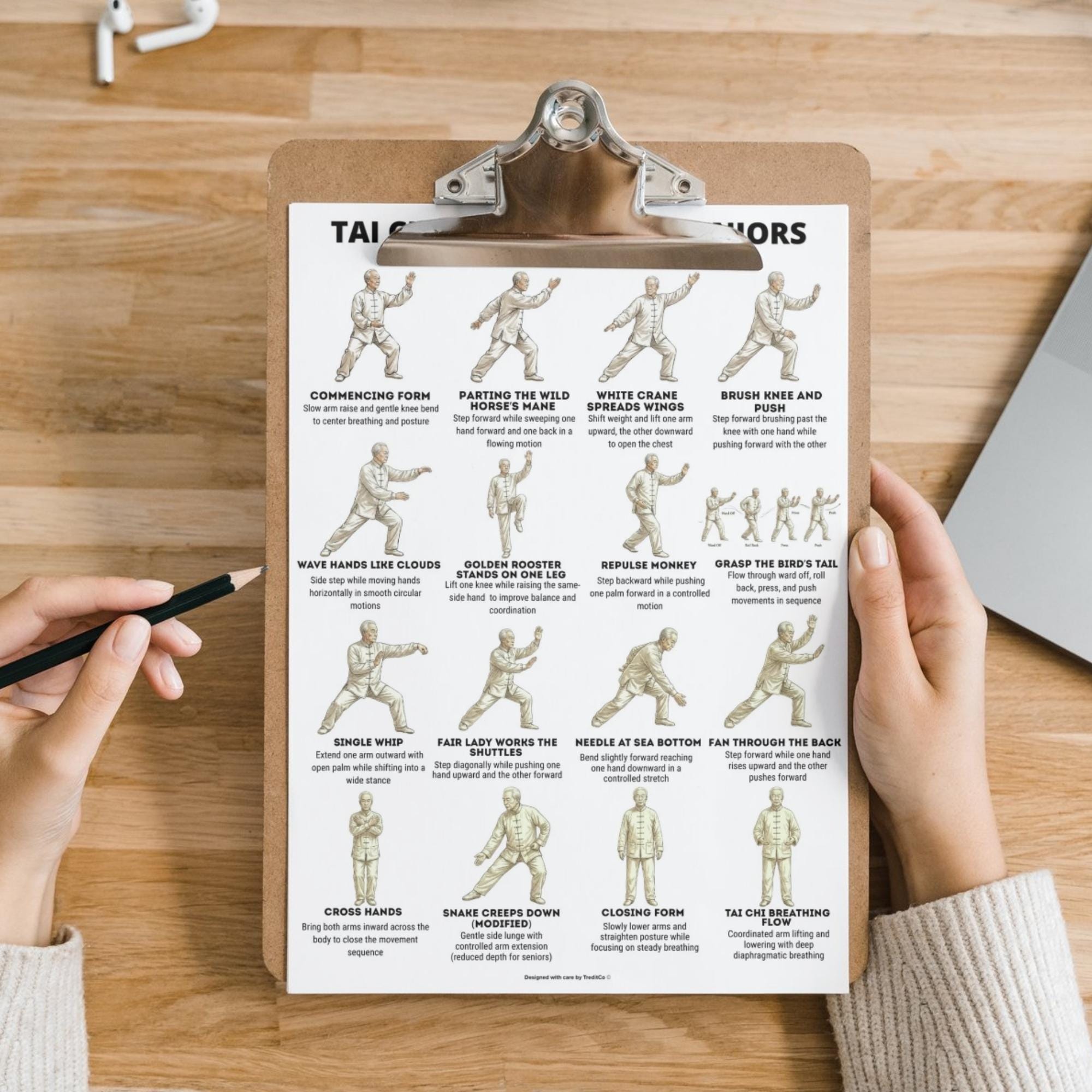 Tai Chi Exercises for Seniors Printable Poster PDF, Gentle Balance ...
