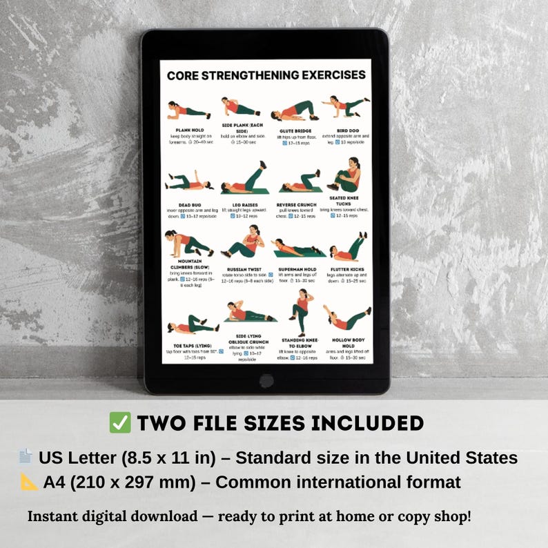Core & Abs Workout Poster: No Equipment Home Fitness Guide (digital ...