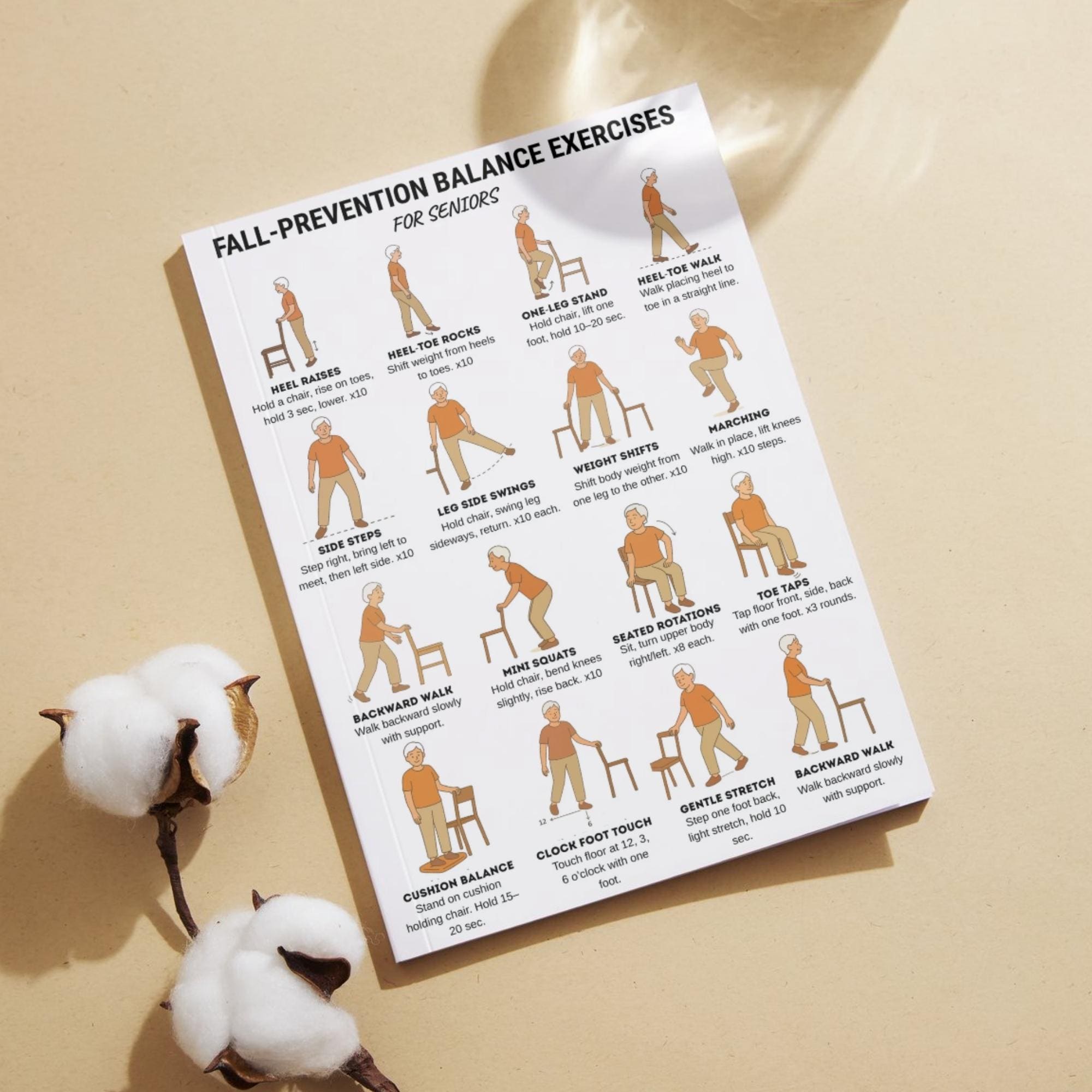 Fall Prevention Balance Exercises for Seniors Printable PDF | Chair ...