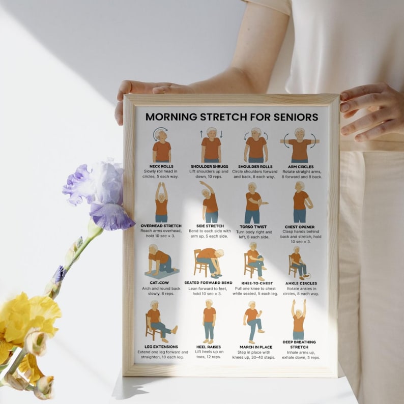 Chair Yoga & Gentle Morning Stretches for Seniors Printable – 16 Easy ...