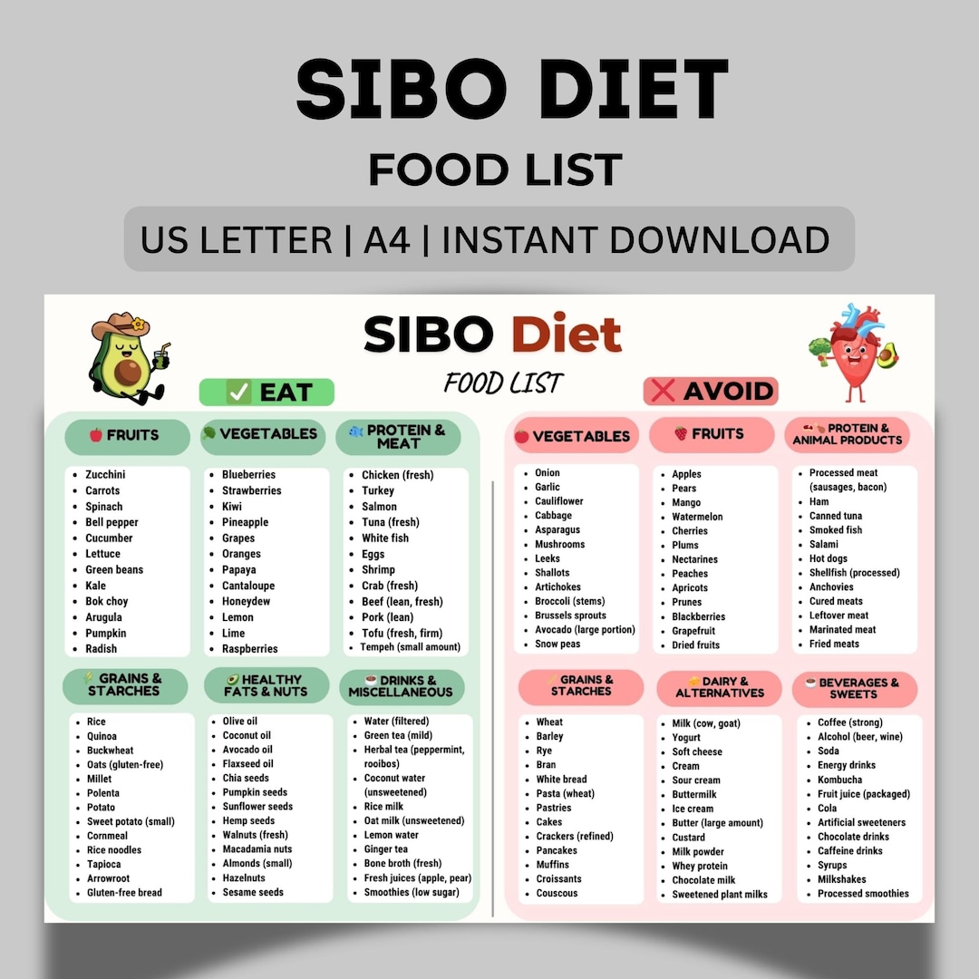 SIBO Diet Food List Printable PDF, Low FODMAP Foods, Can Eat Avoid ...
