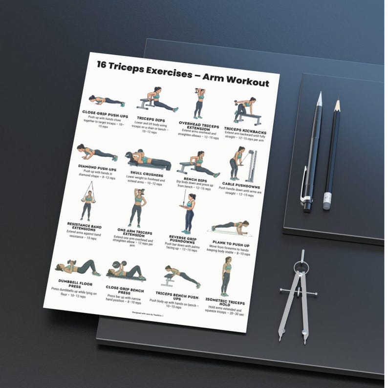 16 Triceps Exercises Arm Workout Printable | Triceps Workout Poster ...