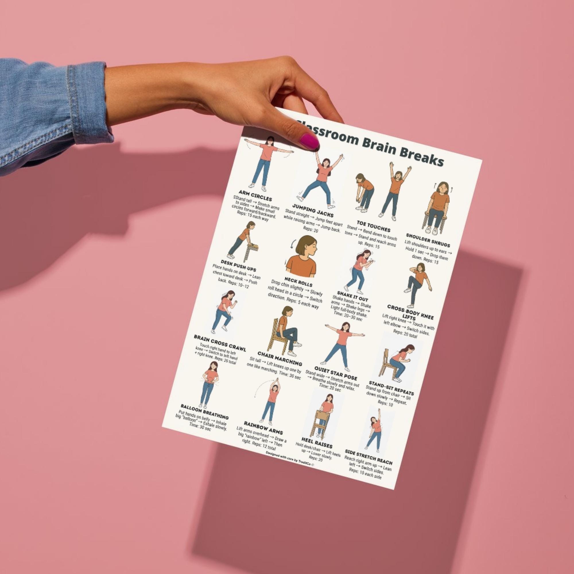 Classroom Brain Breaks Printable | 16 Kids Movement Exercises | A4 ...