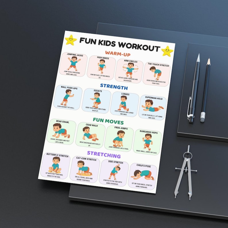 Kids Fitness Poster, Kids Exercise Chart, Printable Workout for ...