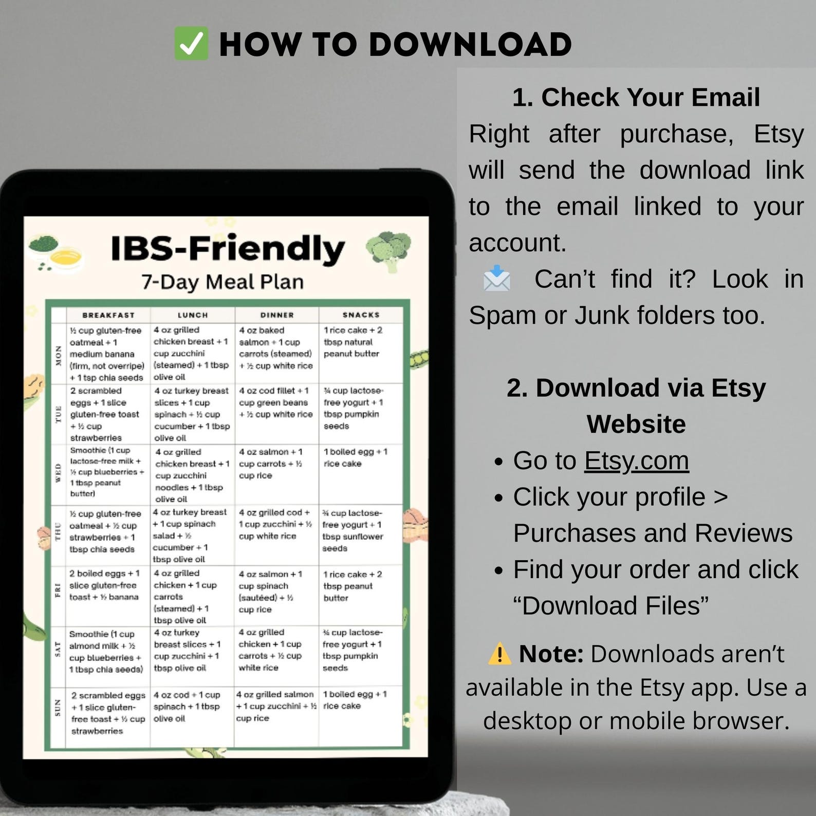 IBS Friendly Meal Plan 7 Day, Low FODMAP Inspired Diet Printable PDF ...