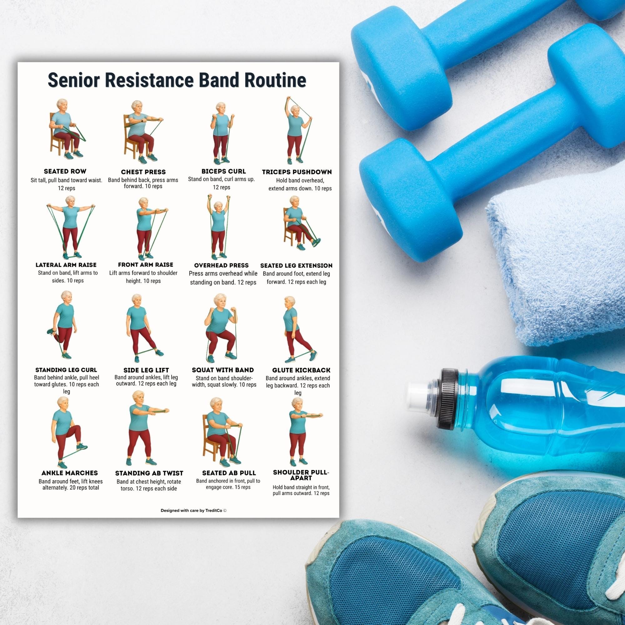 Senior Resistance Band Exercise Chart • Senior Workout Routine ...