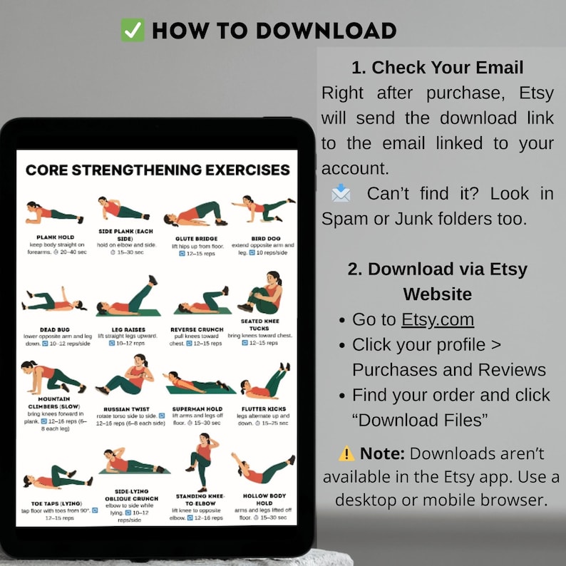Core & Abs Workout Poster: No Equipment Home Fitness Guide (digital ...