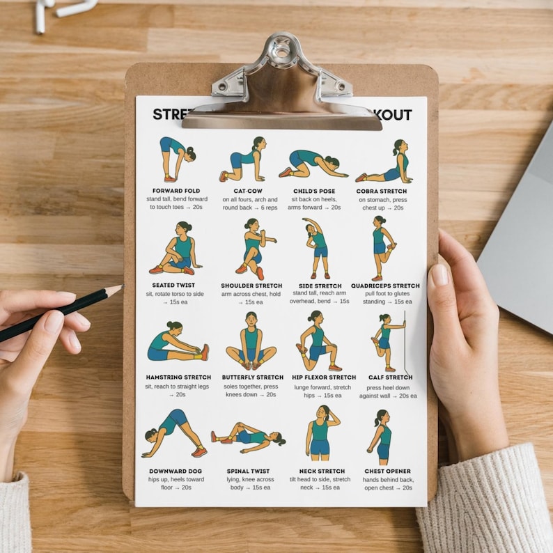Stretching & Mobility Workout Printable Poster – 16 Flexibility ...