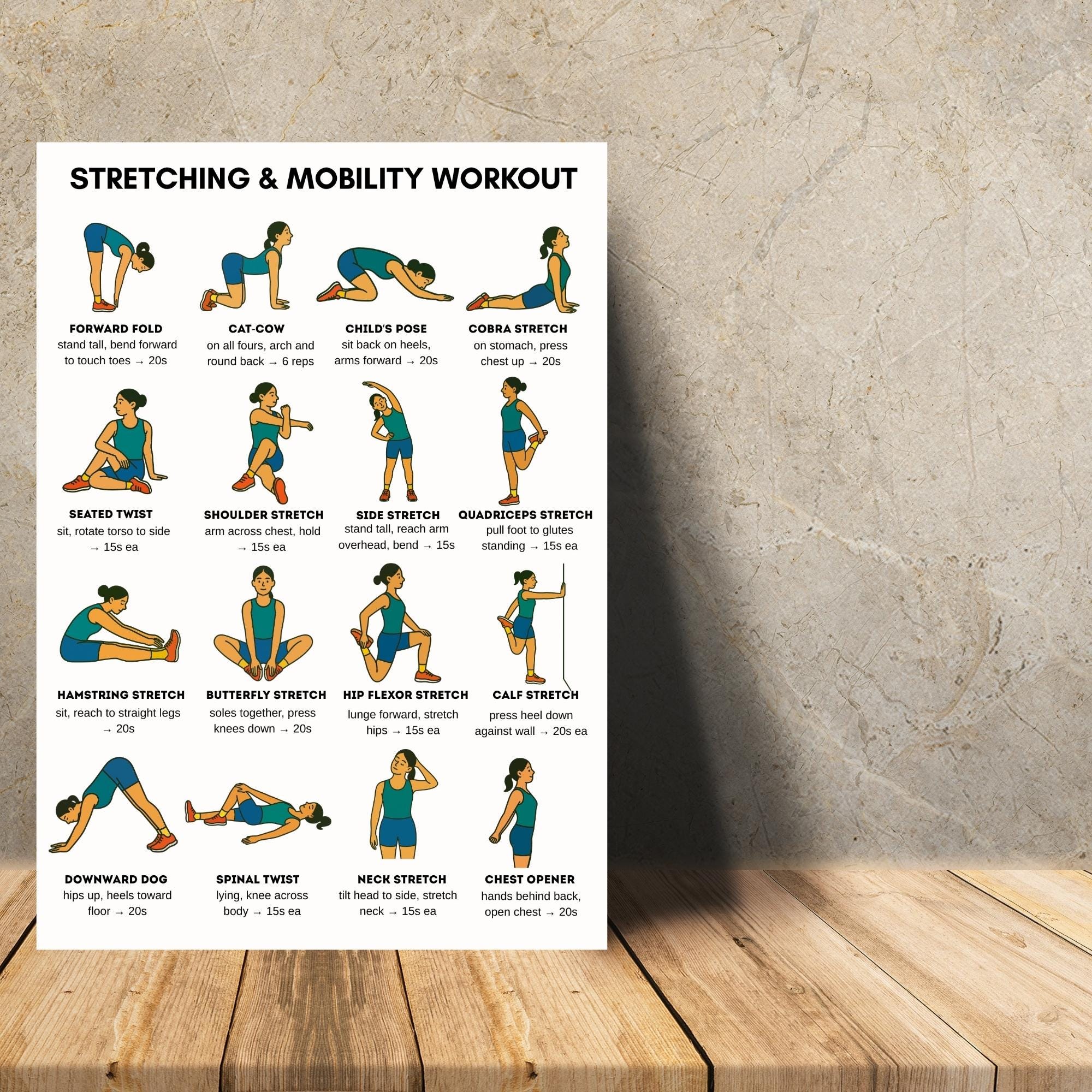 Stretching & Mobility Workout Printable Poster – 16 Flexibility ...