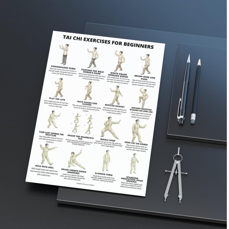 Tai Chi for Beginners Men Women Printable Poster PDF, Tai Chi Workout ...