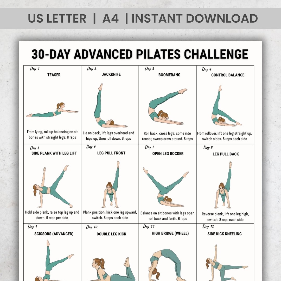 30 Day Advanced Pilates Challenge Printable | Daily Pilates Workout ...