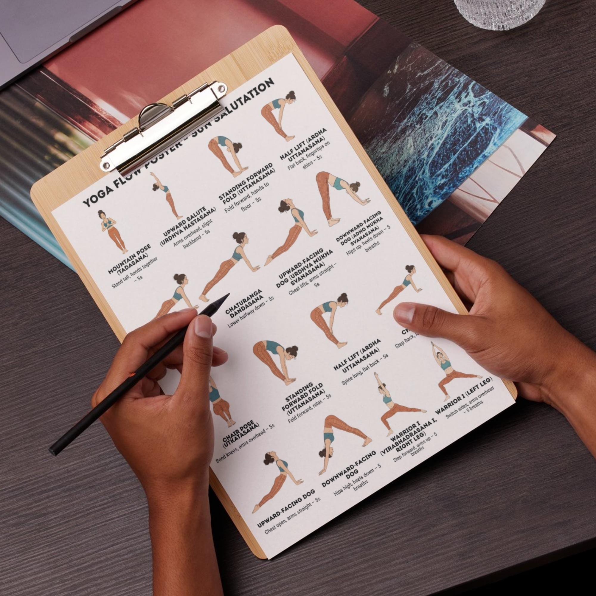 Yoga Flow Poster Sun Salutation | 16 Yoga Poses Chart | Beginner Yoga ...