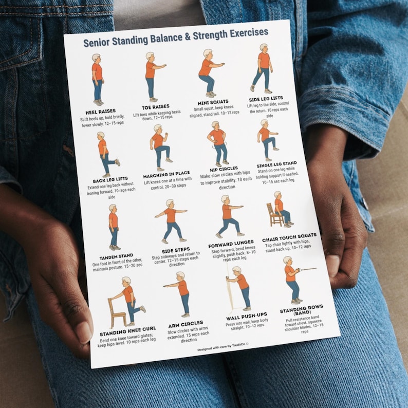 Senior Standing Exercise Chart, Balance & Strength Exercises for ...