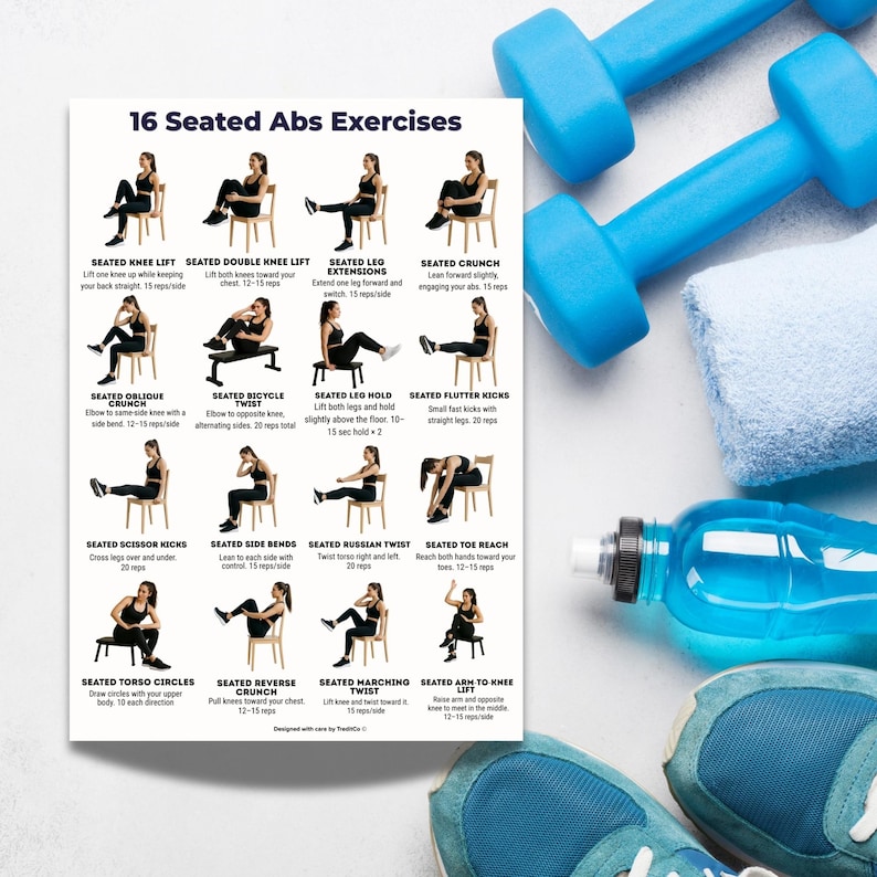 Seated Abs Exercises Printable, 16 Chair Ab Workouts, Illustrated ...