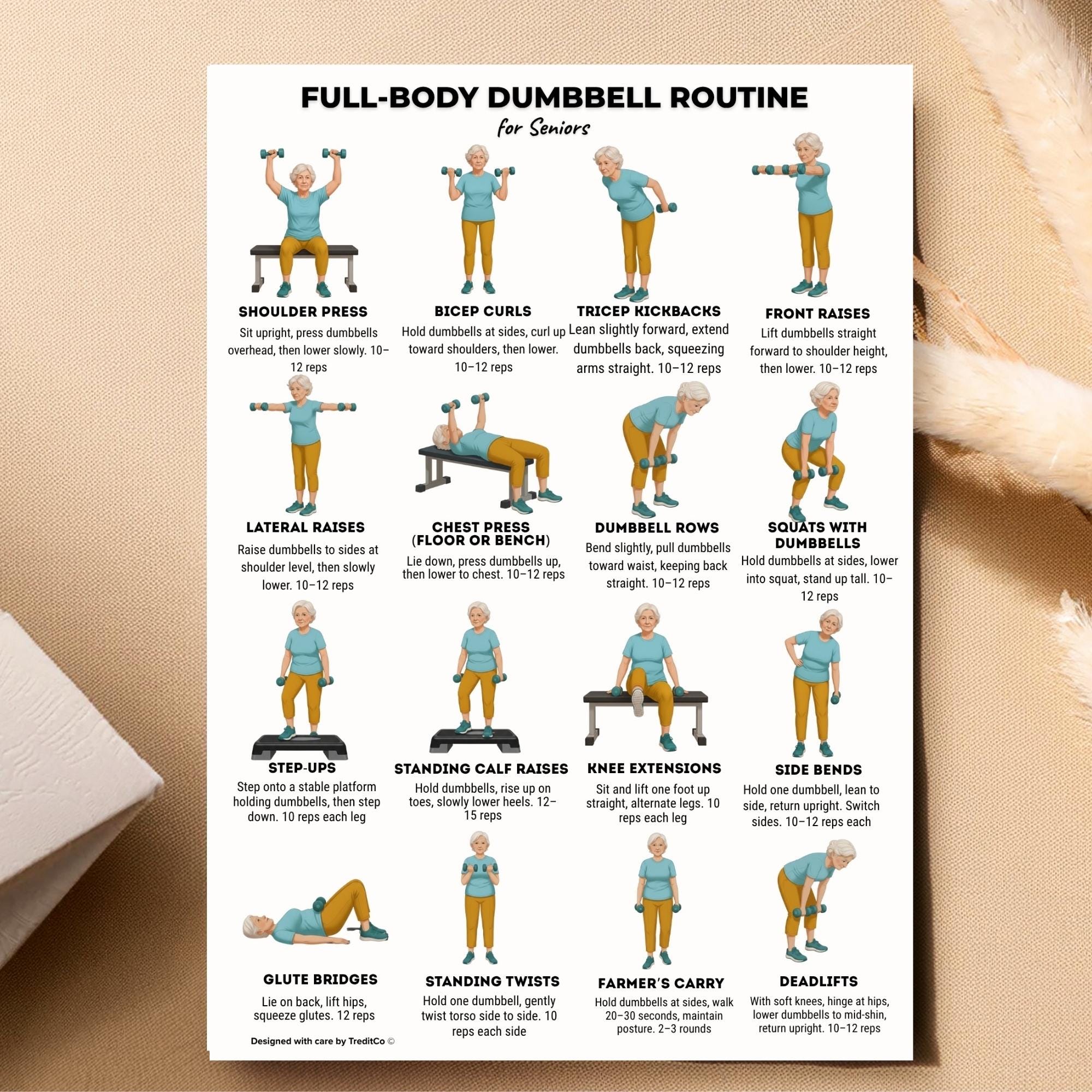 Full Body Dumbbell Workout for Seniors Printable | Low Impact Strength ...